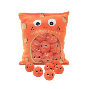 Angleliu Cheesy Puffs Plush Pillow,Stuffed Toy Game Pillow with a Bag of Cheesy Puffs Balls,for Children Sleep Home Decoration (Small)