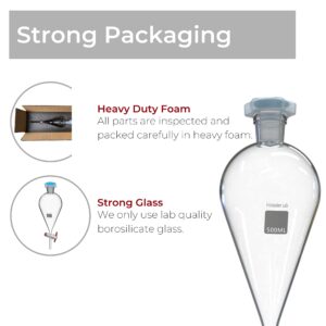 American Fristaden Lab 500mL Separatory Funnel with PTFE Stopcock Valve | Lab Quality Borosilicate Glass | 24/29 Joint Size | Separation Funnel for Lab Use