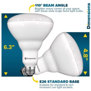 SUNPERIAN BR40 LED Light Bulbs, 13W=85W, 5000K Daylight, 1400 Lumens, Dimmable Flood Light Bulbs for Recessed Cans, Enclosed Fixture Rated, Damp Rated, UL Listed, E26 Standard Base (4 Pack)