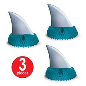 Beistle 3 Piece Shark Theme Party Supplies Birthday Decorations Table Centerpieces, Gray/Blue, 6.75" x 6.25"