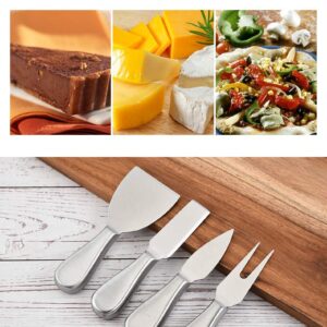 Linwnil 4 Pieces Set Cheese Knives, Steel Stainless Cheese Slicer Cheese Cutter Cheese Fork Light Weight One-Piece Silver Design