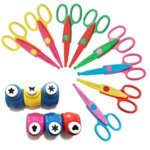 14pcs creative scissors & craft punch, 6 different patterns edging scissors + paper punch for teachers kids diy photo scrapbooking album - colorful