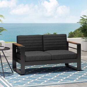 Christopher Knight Home Giovanna Outdoor LOVESEAT, Dark Gray + Natural + Black Anodize