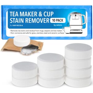 impresa [10 pack] tea maker cleaner for breville btm100 tea maker and more, safe and non-corrosive tablets help to control the build-up of limescale - tea maker and cup stain remover