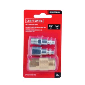 CRAFTSMAN 1/4-in NPT Universal Coupler/Plug Kit, 3-Piece, Industrial Interchange, Steel and Brass Construction