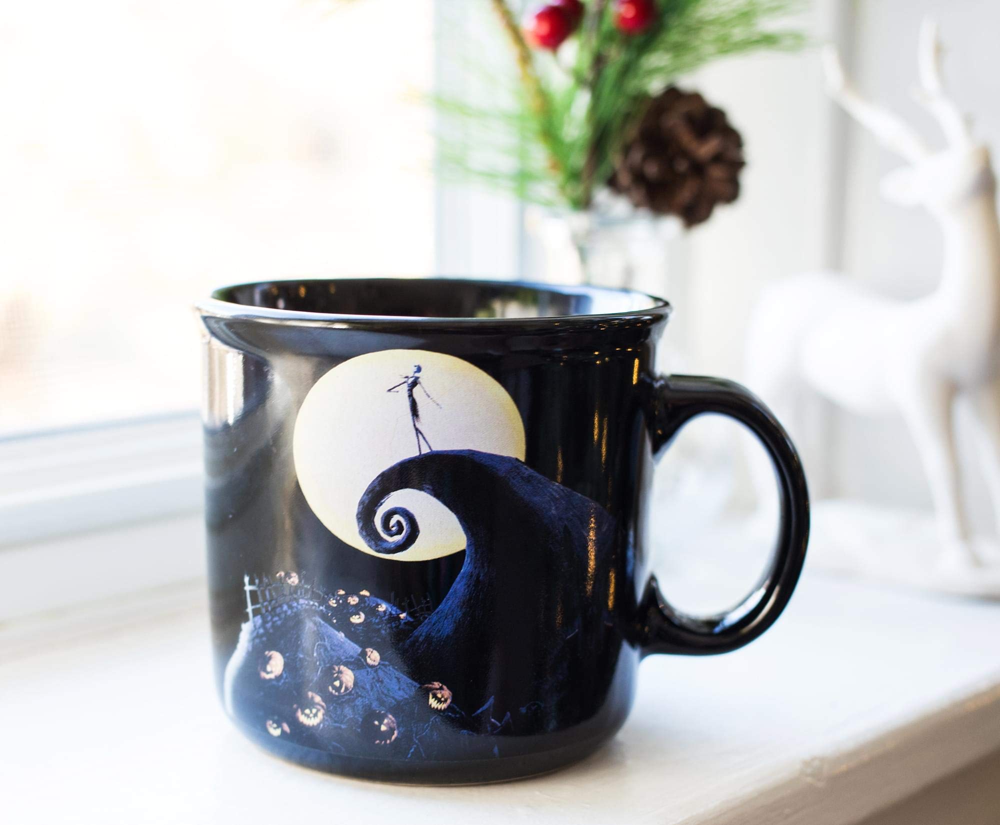 The Nightmare Before Christmas Jack Skellington On Spiral Hill Ceramic Camper Mug | Themed Casual Drinkware For Coffee, Tea, Hot Cocoa | Holds 20 Ounces