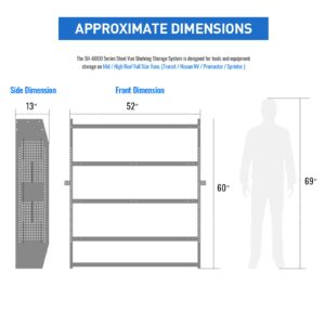 AA Products SH-6005 Steel Mid/High Roof Van Shelving Storage System Fits Transit, NV, Promaster and Sprinter, Van Shelving Units, 52''W x 60''H x 13''D