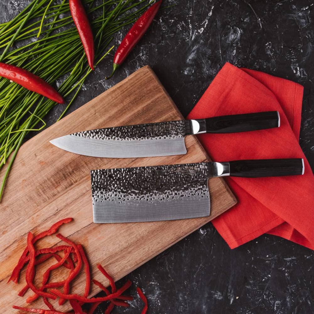 CUISINE::PRO® Damashiro Emperor 6.5 Inch Cleaver Knife - Japanese Cleaver for Precise Cutting - Ergonomic Handle - Hammered Tsuchime-Style Butcher Knife