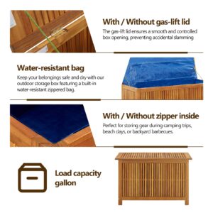 vidaXL Outdoor Storage Box, [Load Capacity Gallon] Deck Box with Lid, Storage Chest with Water-Resistant Bag Inside, 35.4''x19.7''x22.8'', Solid Acacia Wood