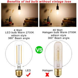 LiteHistory Dimmable E26 LED Bulb 4W Equal 40 Watt Warm White 2700K E26 Edison AC120V 400lm Tubular T9 T10 LED Light Bulb for Rustic Pendant,Chandeliers,Wall sconces 6Pack