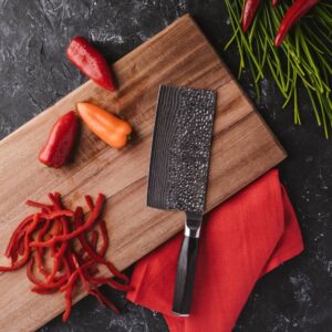 CUISINE::PRO® Damashiro Emperor 6.5 Inch Cleaver Knife - Japanese Cleaver for Precise Cutting - Ergonomic Handle - Hammered Tsuchime-Style Butcher Knife