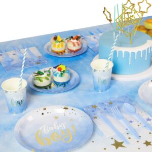 DECORLIFE Baby Shower Plates and Napkins for Boy Serves 24, Blue Baby Boy Plates, Forks Included, Total 96PCS