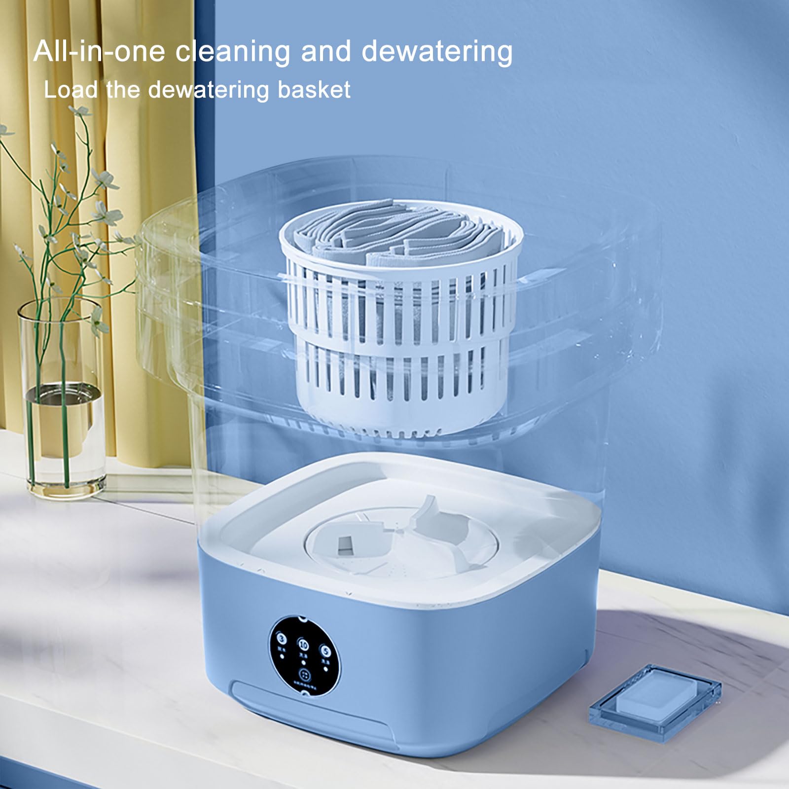 Portable Washing Machine,9L Large Capacity Small Washing Machine,Foldable Washing Machine Washing Small Pieces of Clothing, Baby Clothes,Underwear,Socks…