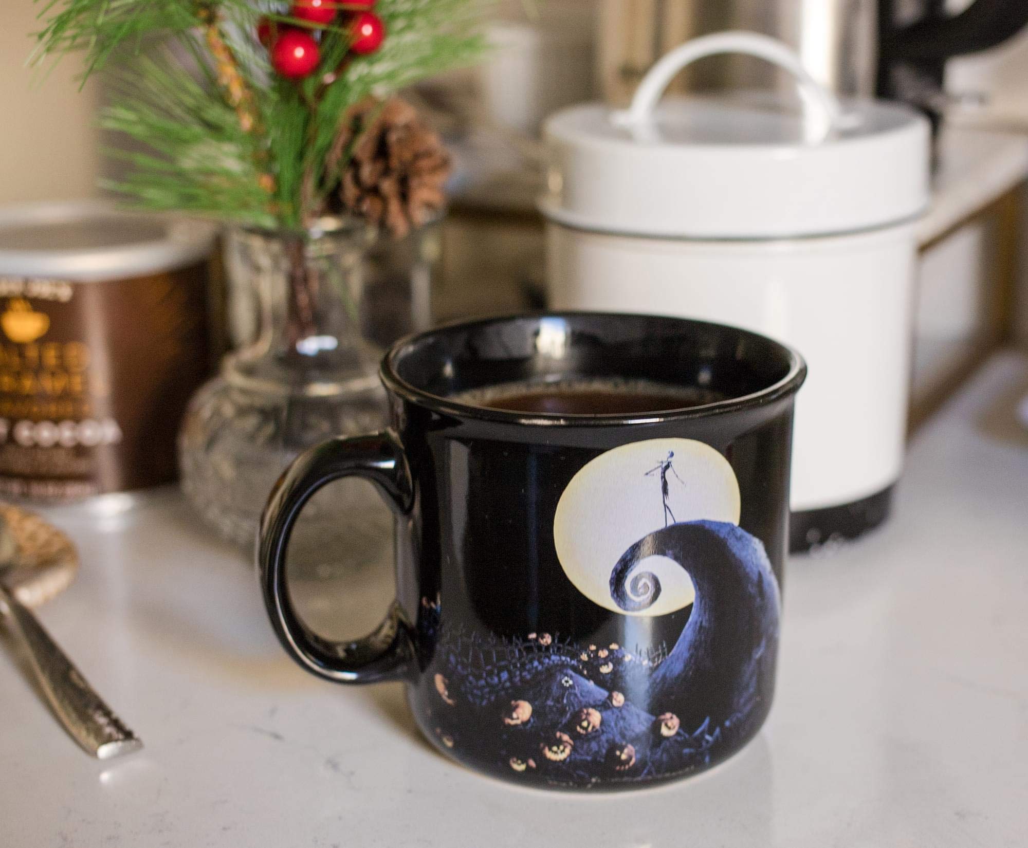 The Nightmare Before Christmas Jack Skellington On Spiral Hill Ceramic Camper Mug | Themed Casual Drinkware For Coffee, Tea, Hot Cocoa | Holds 20 Ounces