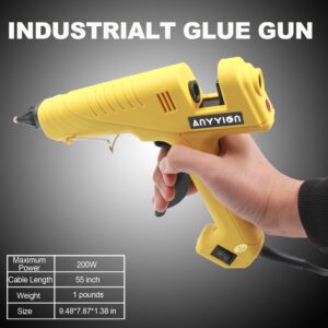 Anyyion 200W Industrialt Glue Gun – High-Output Hot Melt Glue Gun – Professional Grade Hot Glue Gun for Carpentry, Repairs & Remodeling