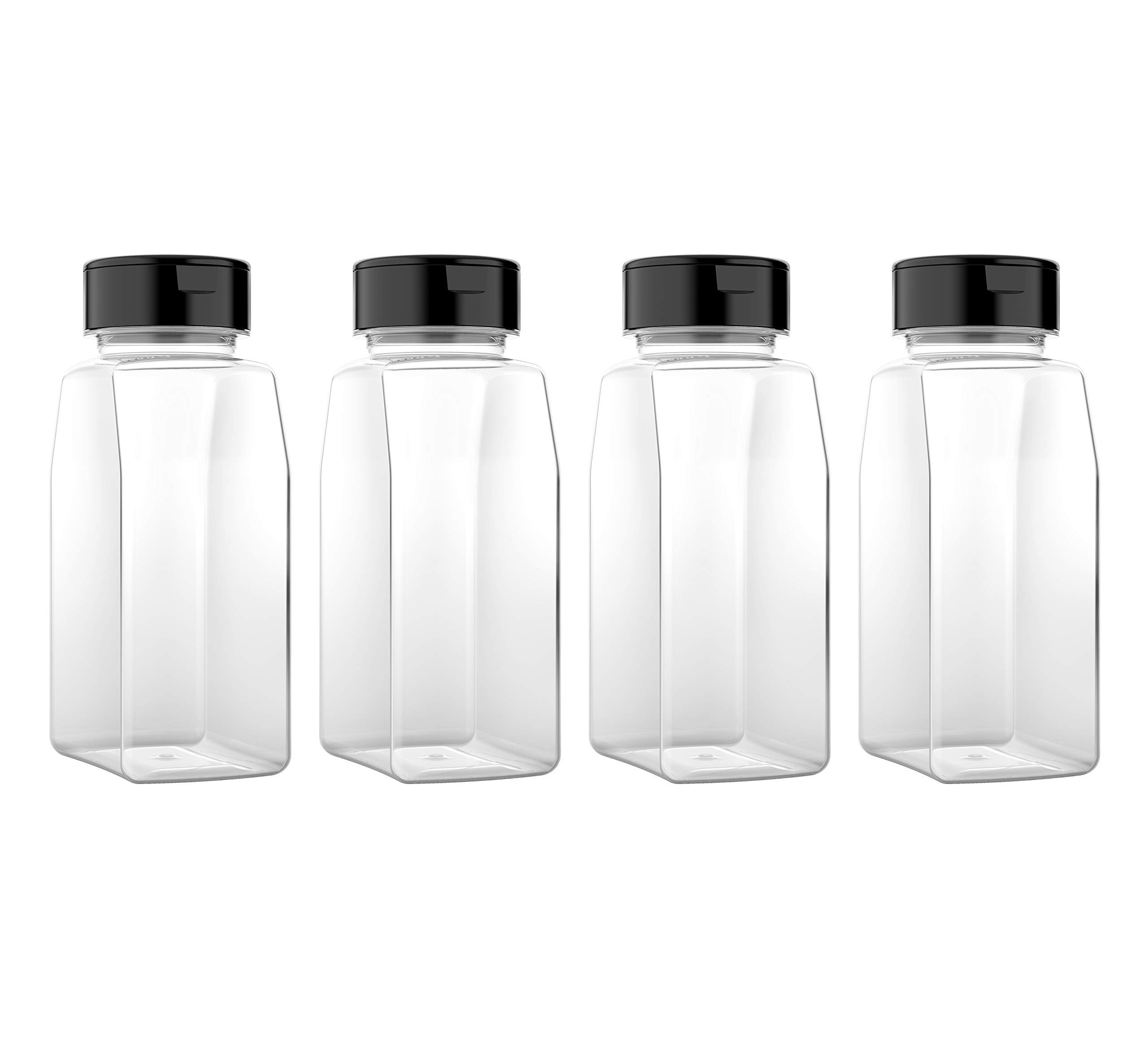 Mountain West Plastic Spice Jars with Shaker Lids (16 fl oz, 4-Pack) Reusable Jars Perfect for an Organized Kitchen