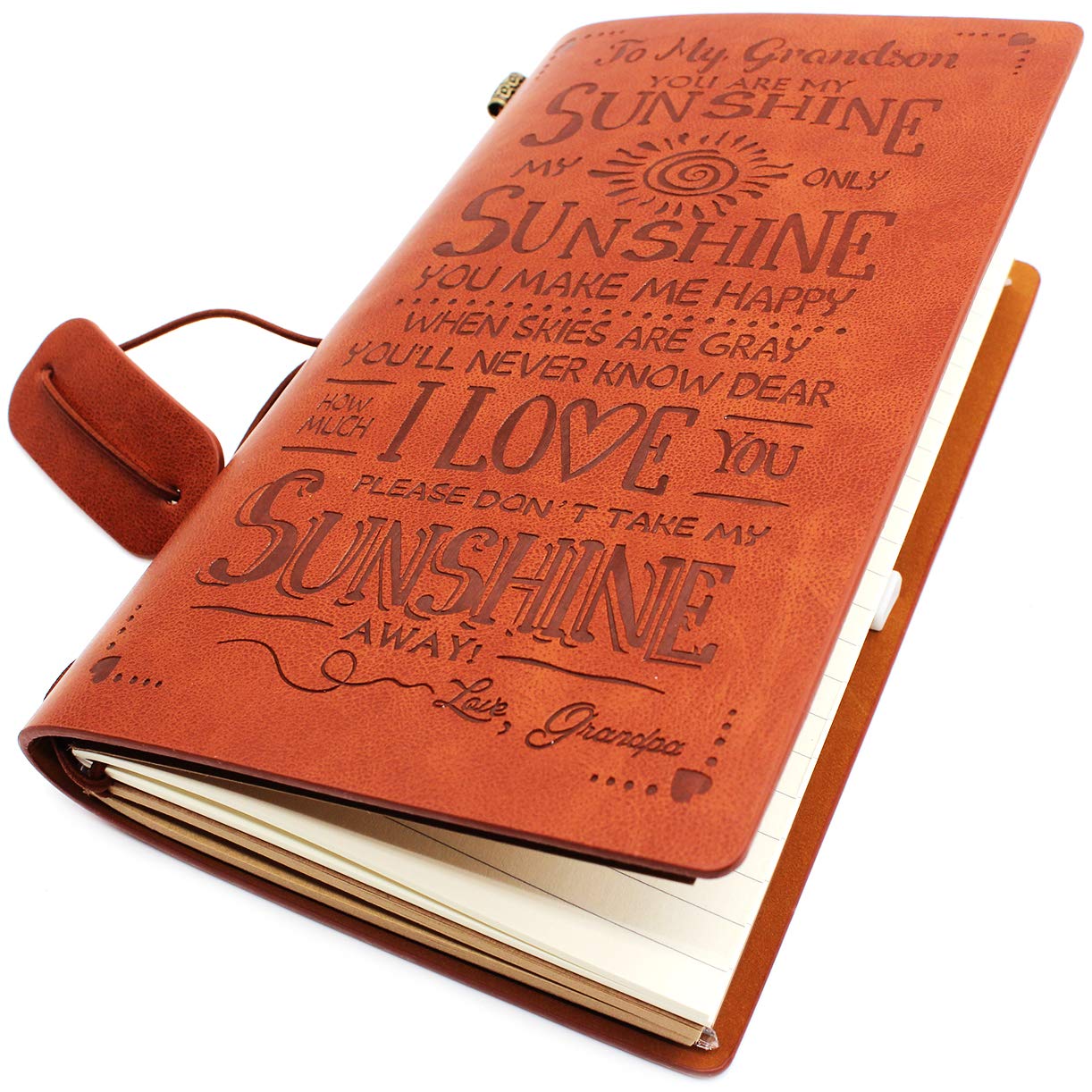 Leather Journal – Gifts from Grandpa to Grandson, Birthday, Holiday, Christmas, New Year – 1 Set （sunshine）