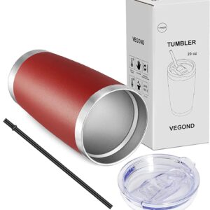 VEGOND 20oz Tumbler with Lid and Straw Stainless Steel Tumbler Cup Vacuum Insulated Double Wall Travel Coffee Mug Powder Coated Coffee Cup(Powder Red 1 Pack)