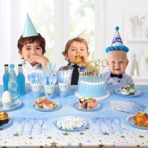 DECORLIFE Baby Shower Plates and Napkins for Boy Serves 24, Blue Baby Boy Plates, Forks Included, Total 96PCS