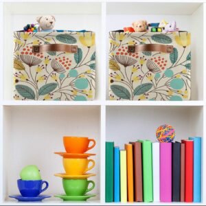 Flowers Square Storage Basket Yellow Floral Storage Bins Canvas Storage Organizer Closet Shelf Organizer for Home Office, 2 Pc