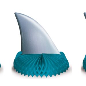 Beistle 3 Piece Shark Theme Party Supplies Birthday Decorations Table Centerpieces, Gray/Blue, 6.75" x 6.25"