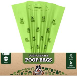 Pogi’s Compostable Dog Poop Bags - 140 Plant-based Grab & Go Dog Waste Bags - Leak-Proof, Extra-Large, ASTM D6400, EN 13432 Certified Poop Bags for Dogs