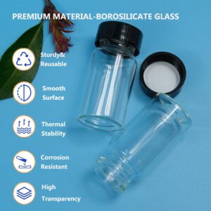 PEKYBIO Clear Glass Sample Vial, Liquid Sampling Sample Glass Bottle, 20 ml (0.67OZ) Capacity, 24-400 Thread Black Closed Top Cap,PE liner, Pack of 100