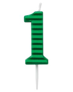 papyrus number 1 birthday candle, green stripes (1-count)