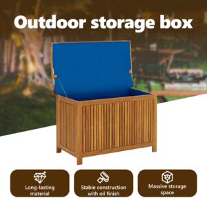 vidaXL Outdoor Storage Box, [Load Capacity Gallon] Deck Box with Lid, Storage Chest with Water-Resistant Bag Inside, 35.4''x19.7''x22.8'', Solid Acacia Wood