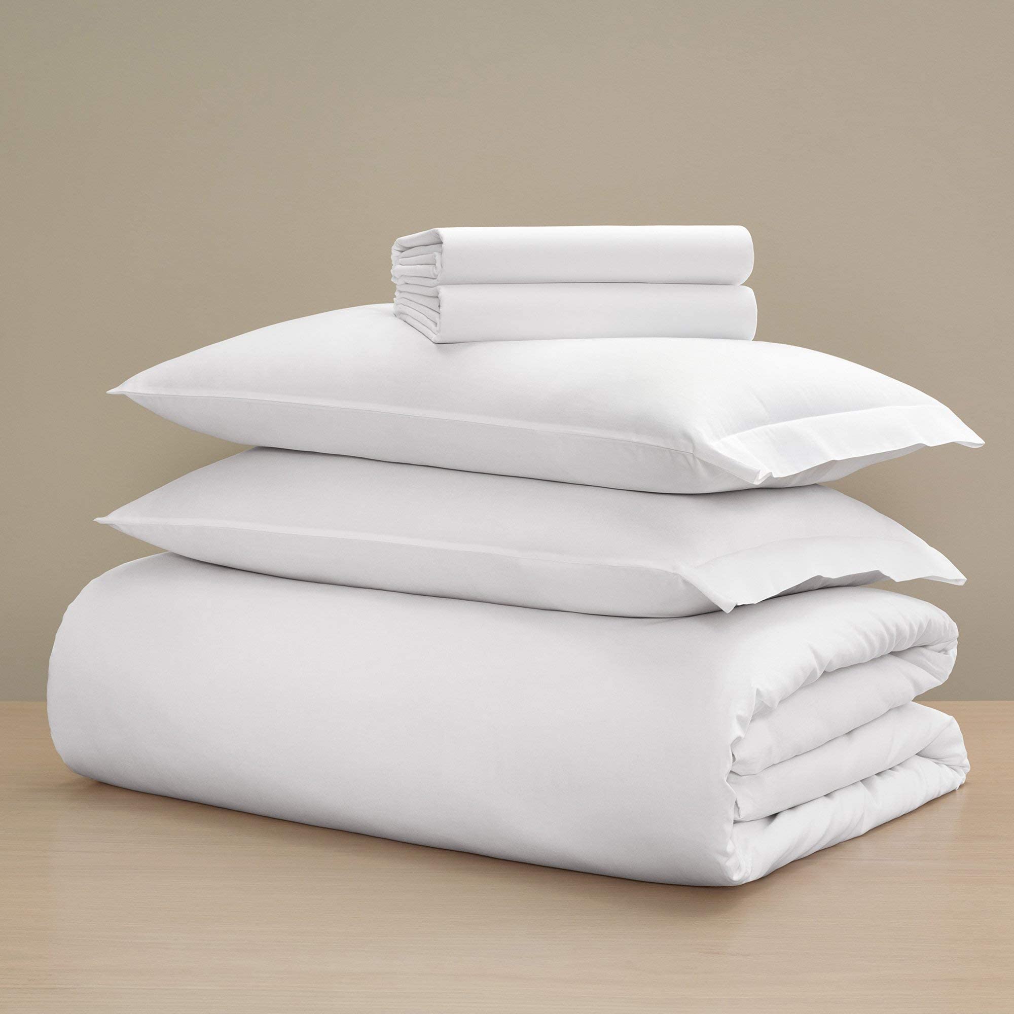 H by Frette Sateen Junior Suite Bed Bundle (Queen) - Luxury All-White Bedding Bundle/Includes Pillowcases, Top Sheet, Fitted Sheet, and Duvet Cover