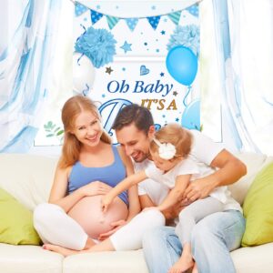 Baby Shower Decorations, Welcome It is a Boy Sign Banner Door Cover Blue Photo Backdrop for Baby Shower Party Supplies, 70.87 x 35.43 inch