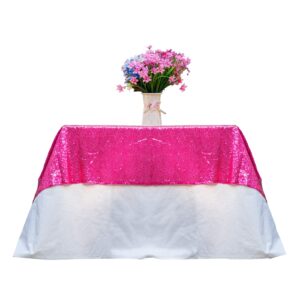 JYFLZQ Fuchsia Sequin Tablecloth 50" x 50" Small Square Sparkly Drape Table Cloths Table Cover Overlay for Wedding Birthday Party Baby Bridal Shower