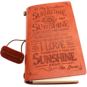 Leather Journal – Gifts from Grandpa to Grandson, Birthday, Holiday, Christmas, New Year – 1 Set （sunshine）