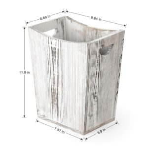 BTY Wood Trash Can, Farmhouse Small Square Wastebasket Bin, Rustic Style Wooden Waste Bin with Convenient Handle for Bathroom, Kitchen, Bedroom, Office - Rustic Grey