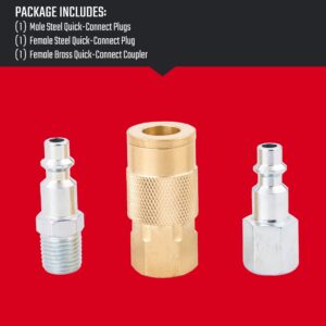 CRAFTSMAN 1/4-in NPT Universal Coupler/Plug Kit, 3-Piece, Industrial Interchange, Steel and Brass Construction