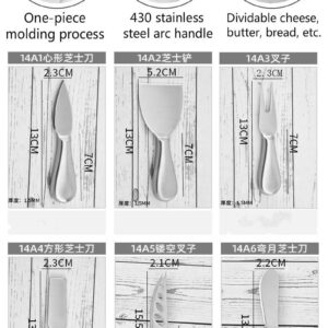 Linwnil 6 Pieces Set Cheese Knives, Steel Stainless Cheese Slicer Cheese Cutter Cheese Fork Light Weight One-Piece Silver Design