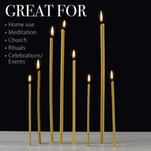 Danilovo Pure Beeswax Candles - No-Drip, Smoke-Less, Tall, Thin Taper Candles – Decorative Candles for Church Prayer, Decor or Birthday Candles – Honey Scented Candles – 10.4”x0.28” (Yellow, 25pcs)