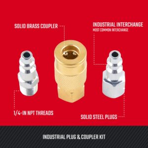 CRAFTSMAN 1/4-in NPT Universal Coupler/Plug Kit, 3-Piece, Industrial Interchange, Steel and Brass Construction