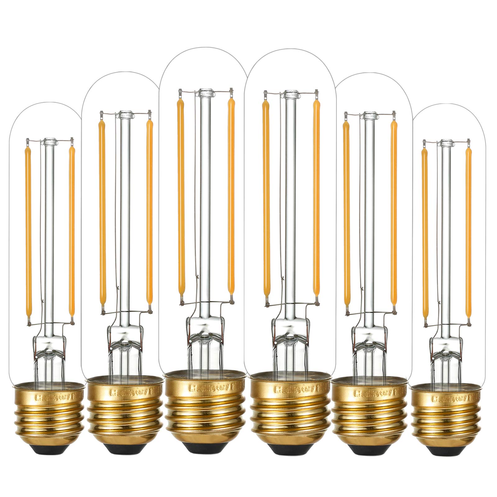 LiteHistory Dimmable E26 LED Bulb 4W Equal 40 Watt Warm White 2700K E26 Edison AC120V 400lm Tubular T9 T10 LED Light Bulb for Rustic Pendant,Chandeliers,Wall sconces 6Pack