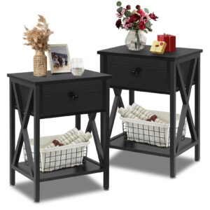 vecelo nightstands, modern end side tables,night stand with drawer &storage shelf for bedroom living room lounge