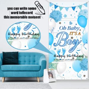 Baby Shower Decorations, Welcome It is a Boy Sign Banner Door Cover Blue Photo Backdrop for Baby Shower Party Supplies, 70.87 x 35.43 inch