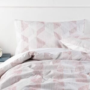 SINGINGLORY Duvet Cover King Size with Geometric Stripe, 3 Pieces Lightweight 100% Soft Cotton Bedding Cover with Button Closure, 1 Duvet Cover and 2 Pillowcases (White, 104x90 Inch)