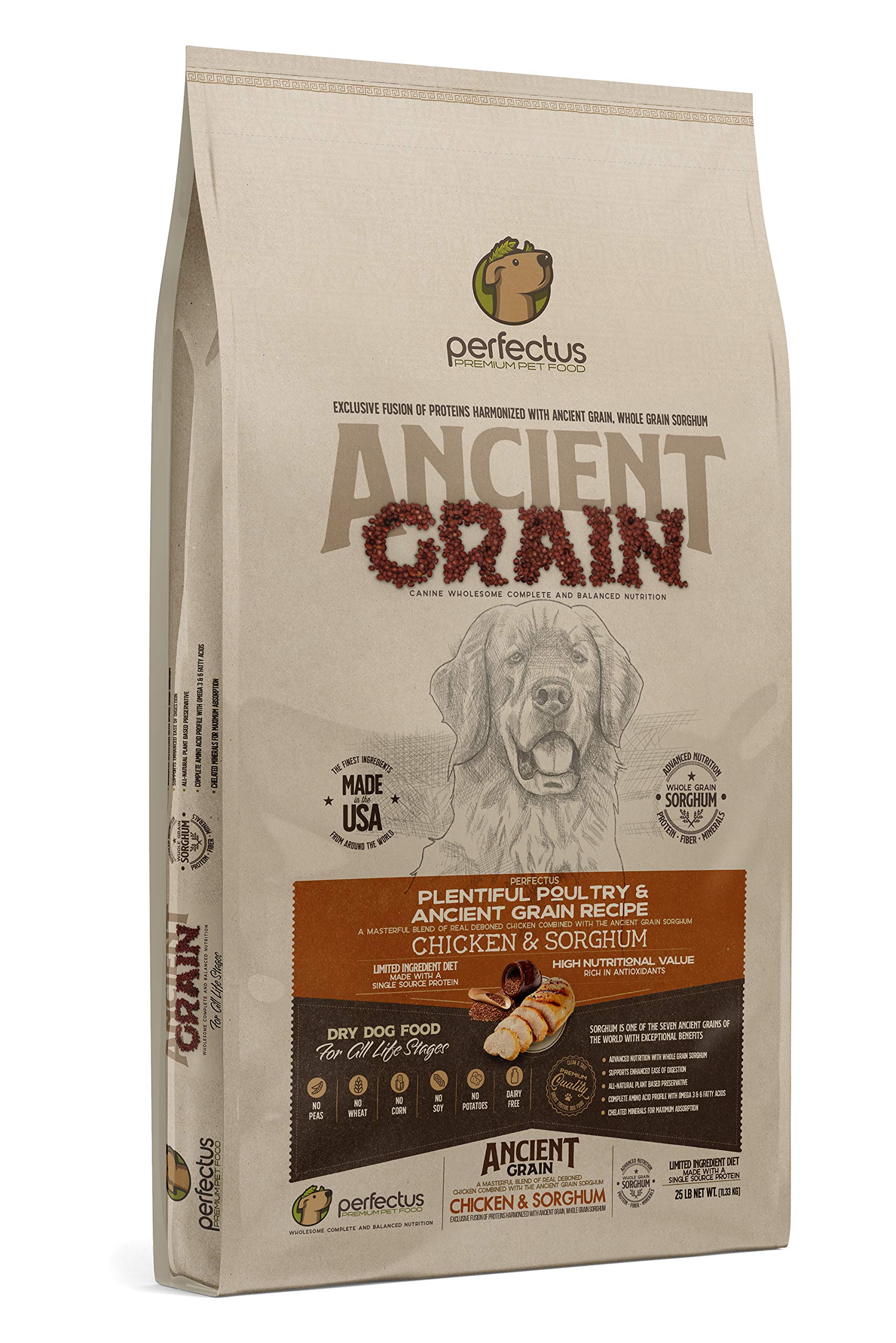 Perfectus Pet Food Perfectus Plentiful Poultry and Ancient Grain Recipe - Natural,Non GMO,High Protein Premium Dry Dog Food 25 lbs Bag