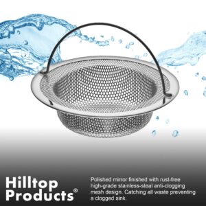 2 Pack - 4.5" Top / 3" Basket - Kitchen Sink Drain Strainer Stainless Steel Large Basket Food Catcher with Handle. Fast Flow and Effective 2/16" Holes