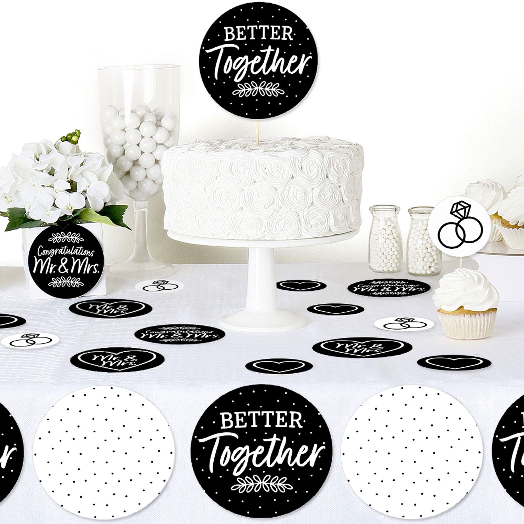 Big Dot of Happiness Mr. and Mrs. - Black and White Wedding or Bridal Shower Giant Circle Confetti - Party Decorations - Large Confetti 27 Count