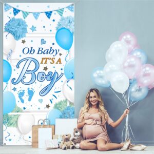 Baby Shower Decorations, Welcome It is a Boy Sign Banner Door Cover Blue Photo Backdrop for Baby Shower Party Supplies, 70.87 x 35.43 inch