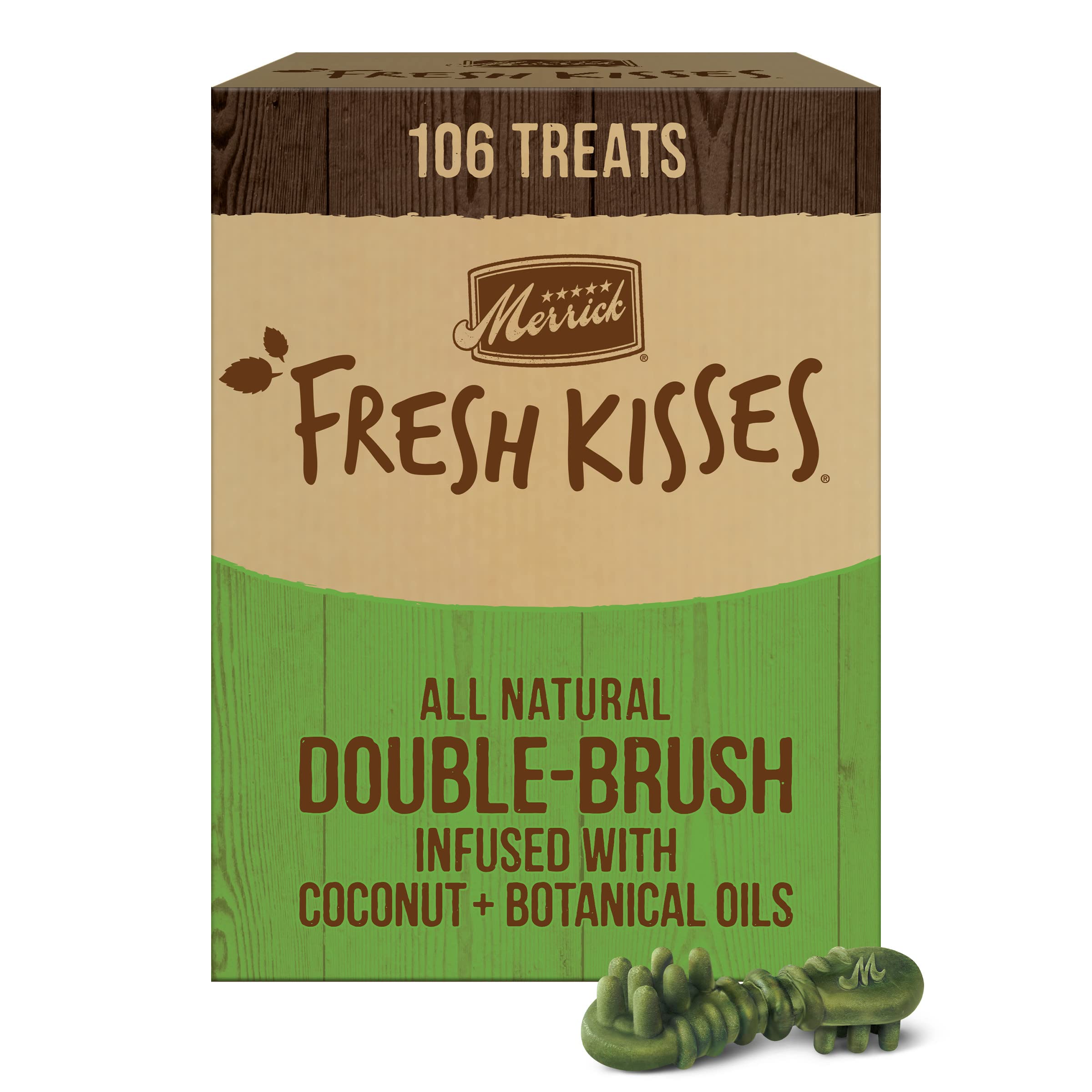 Merrick Fresh Kisses Natural Dental Chews Infused with Coconut and Botanical Oils for Tiny Dogs 5-15 Lbs - 106 ct. Box