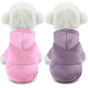 2 pieces winter dog hoodie warm small dog sweatshirts with pocket cotton coat for chihuahua clothes puppy costume(s,pink, light purple)