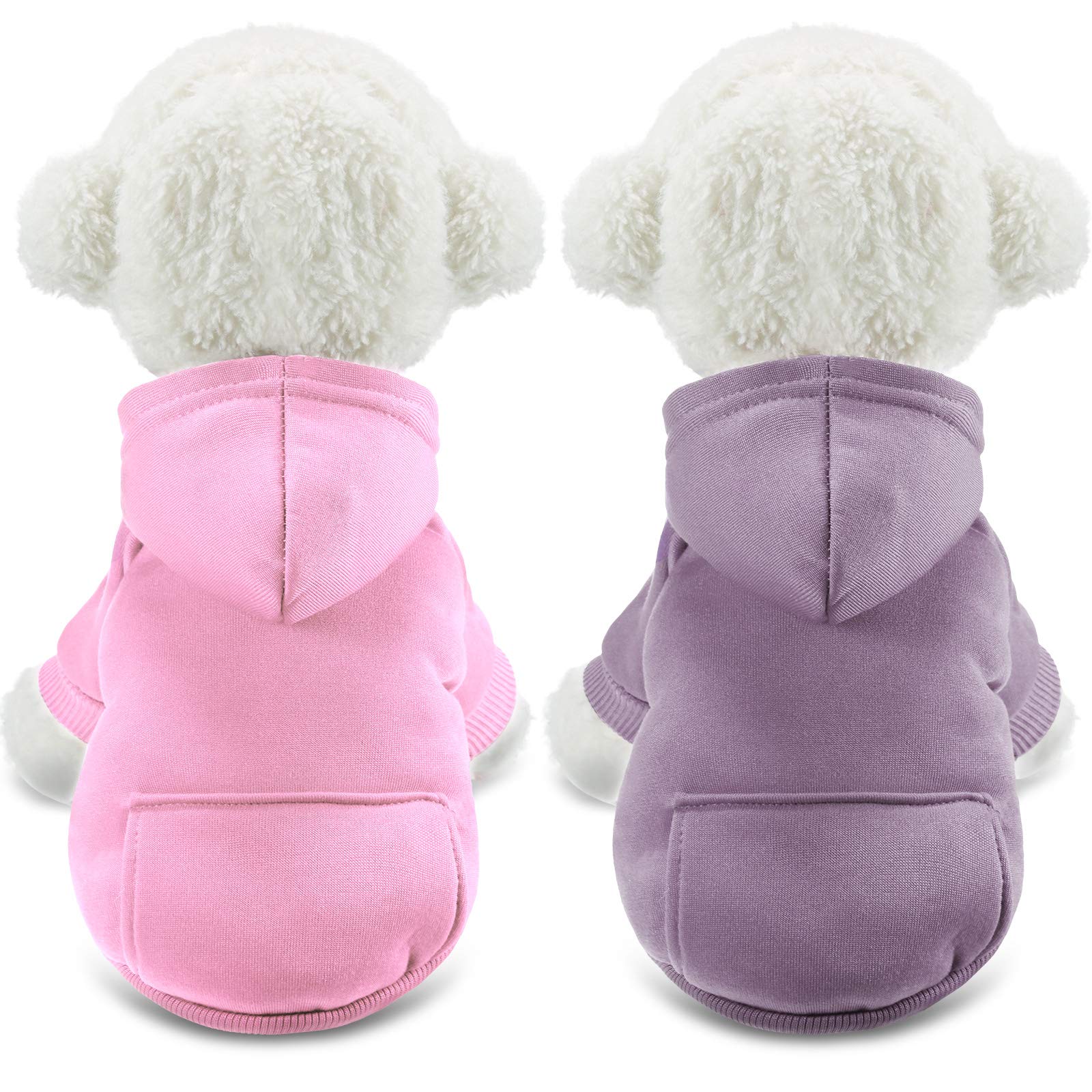 2 Pieces Winter Dog Hoodie Warm Small Dog Sweatshirts with Pocket Cotton Coat for Chihuahua Clothes Puppy Costume(S,Pink, Light Purple)