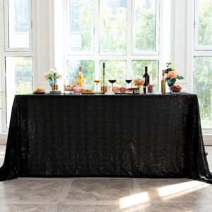 jyflzq black sequin tablecloth - 50" x 80'' rectangular sparkly glitter metallic table cloths table cover overly for halloween, retirement, birthday party, and graduation decorations